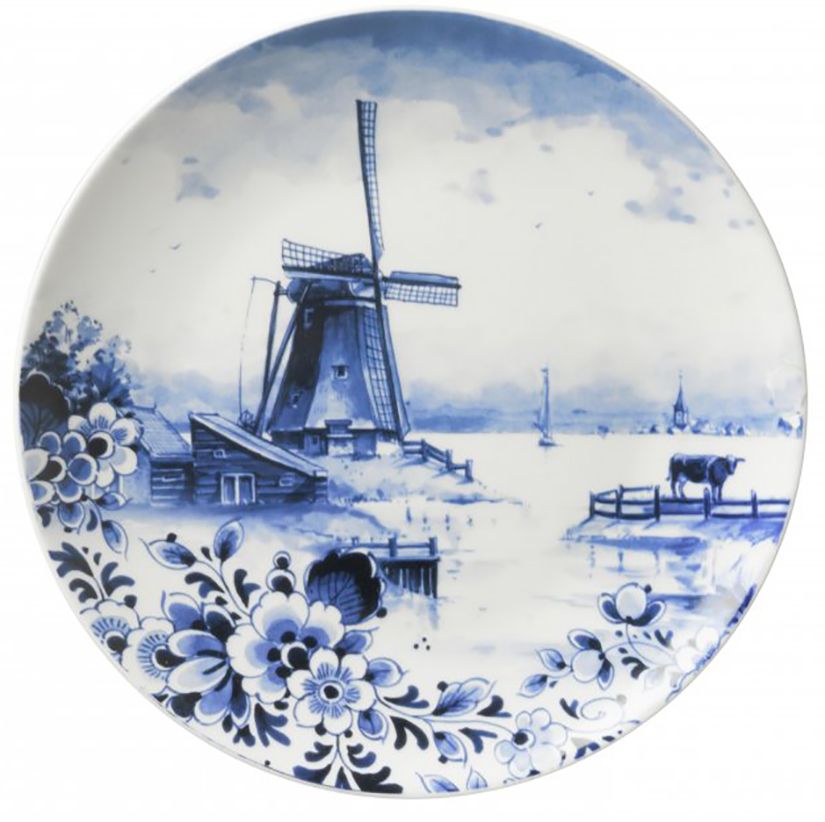Blue Delft Plate with Windmill, Canal, Farm Scene - Delft Plates and ...