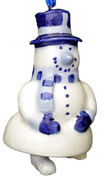 Blue and White Snowman Ornament - Blue and White Santa Dangle Legs Ornament