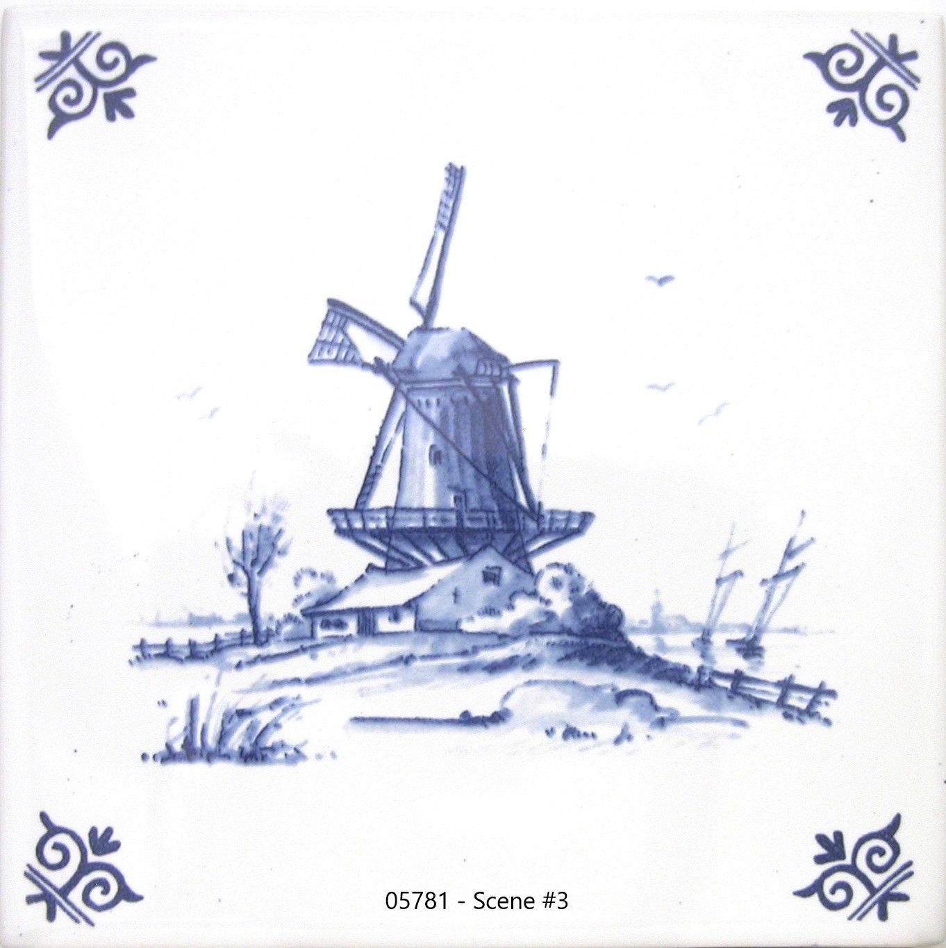 Blueware Delft Blue and White Tile - Windmill Series - Blueware Blue ...