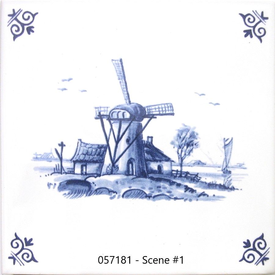 Blueware Delft Blue and White Tile - Windmill Series - Blueware Blue ...