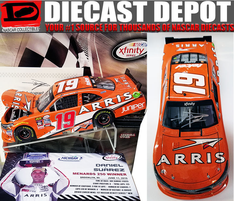 AUTOGRAPHED DANIEL SUAREZ 2016 MICHIGAN WIN ARRIS RACED VERSION 1/24 ACTION