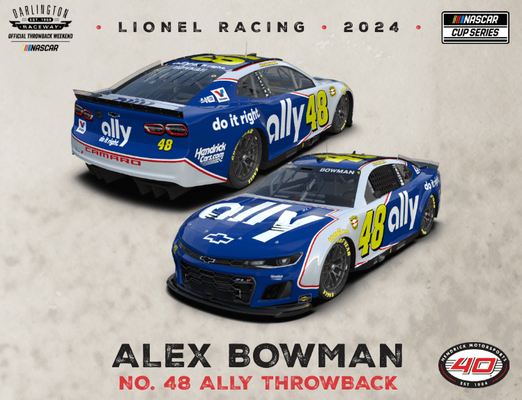 ALEX BOWMAN 2024 DARLINGTON RETRO (JIMMIE JOHNSON THROWBACK) ALLY COLOR ...