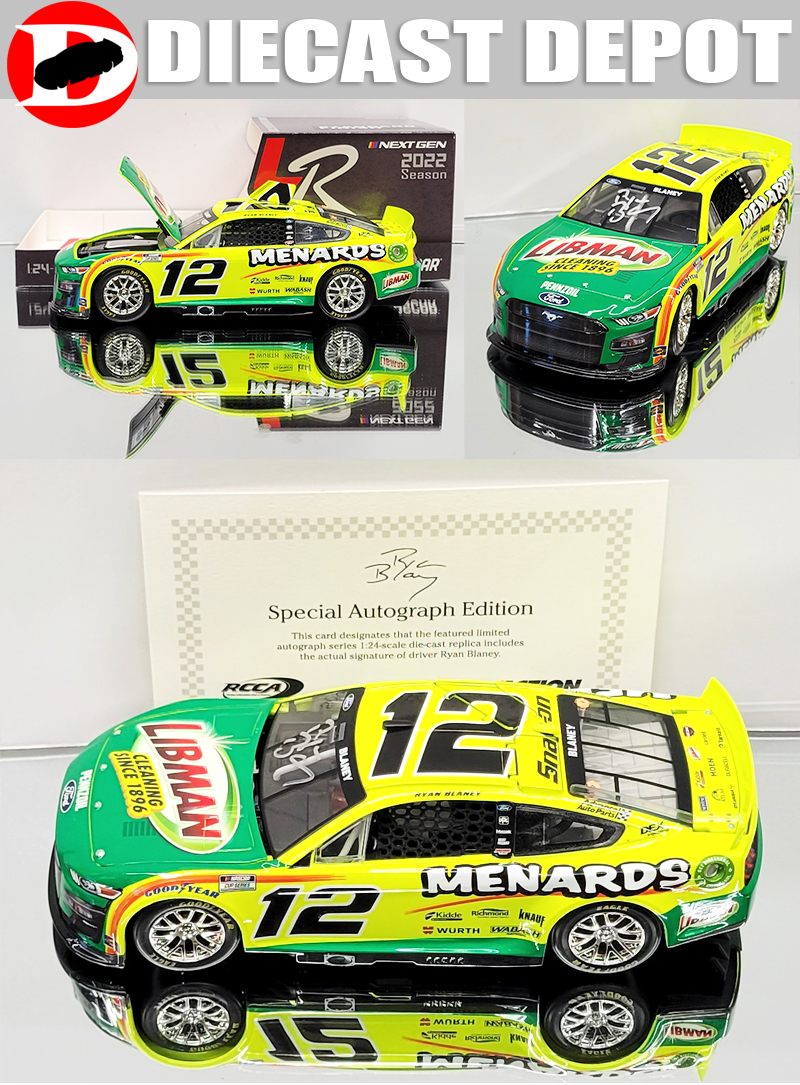 AUTOGRAPHED RYAN BLANEY 2022 MENARDS #12 FORD 1/24 ACTION COLLECTOR SERIES