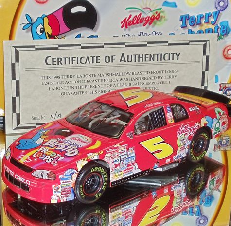 AUTOGRAPHED TERRY LABONTE 1998 MARSHMALLOW BLASTED FROOT LOOPS 1/24 ACTION