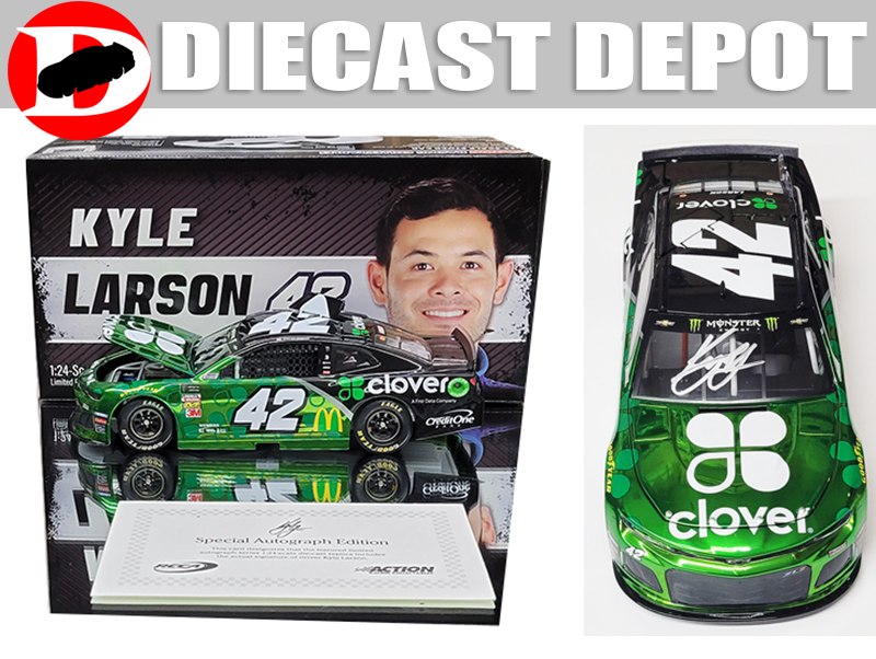 AUTOGRAPHED KYLE LARSON 2019 CLOVER #42 COLOR CHROME 1/24 ACTION ...