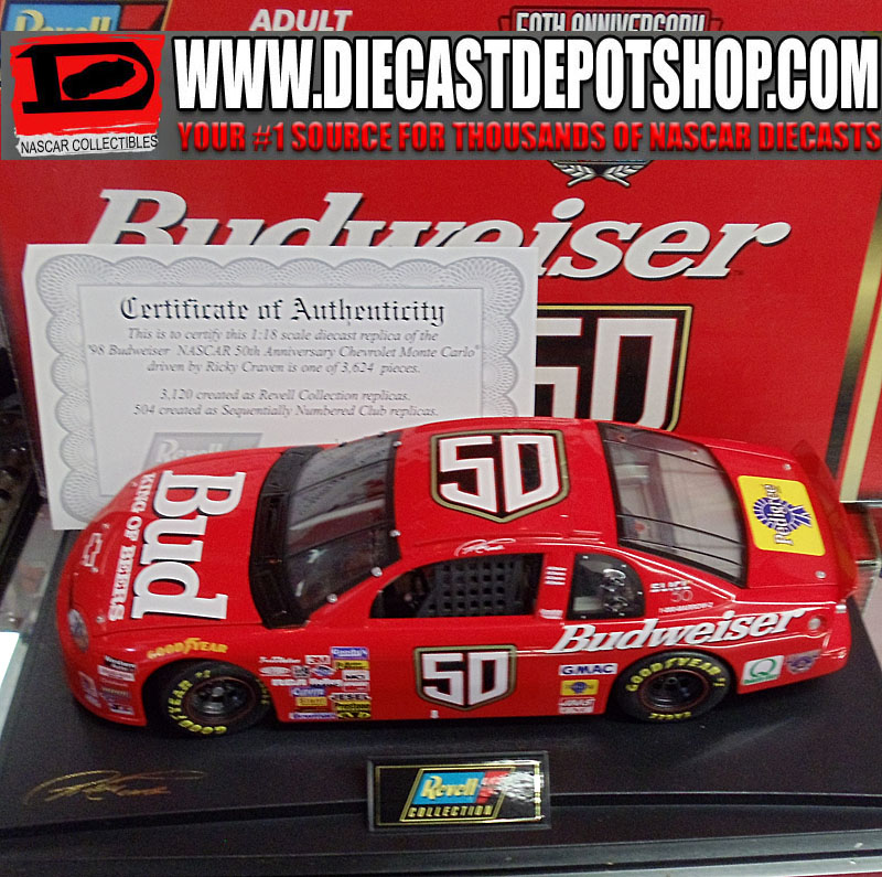 RICKY CRAVEN 1998 BUD/ NASCAR 50TH ANNIVERSARY MONTE CARLO 1/18 REVELL ...