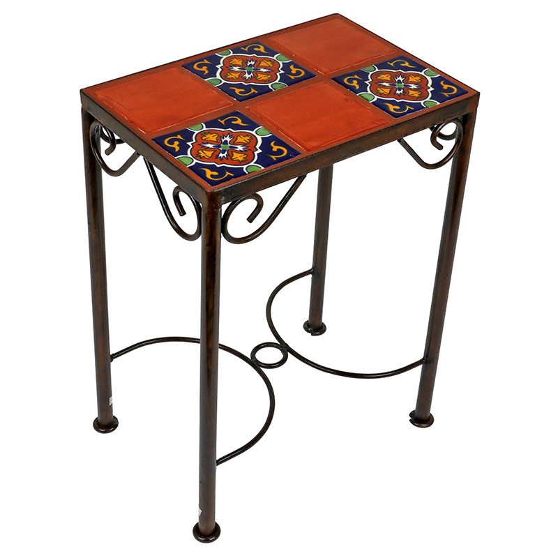 6 Tile Mexican Iron Side Table with Talavera Tile Top