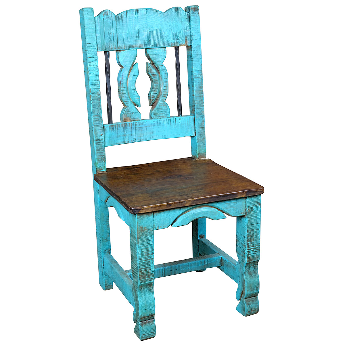 7 Piece Turquoise Painted Wood Dining Set with Trestle Base