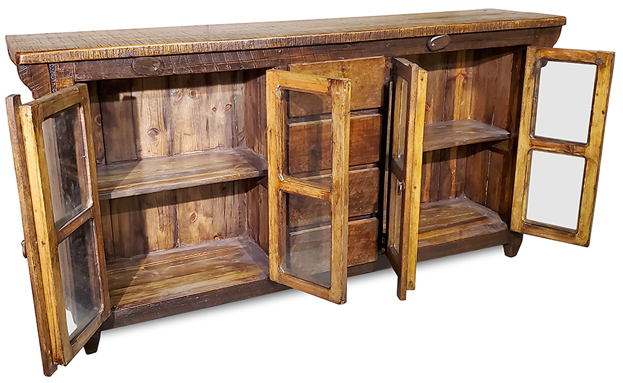 72" Rustic Wood Farmhouse Buffet with Glass Doors