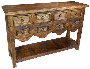 8 Drawer Rustic Wood Sofa Table