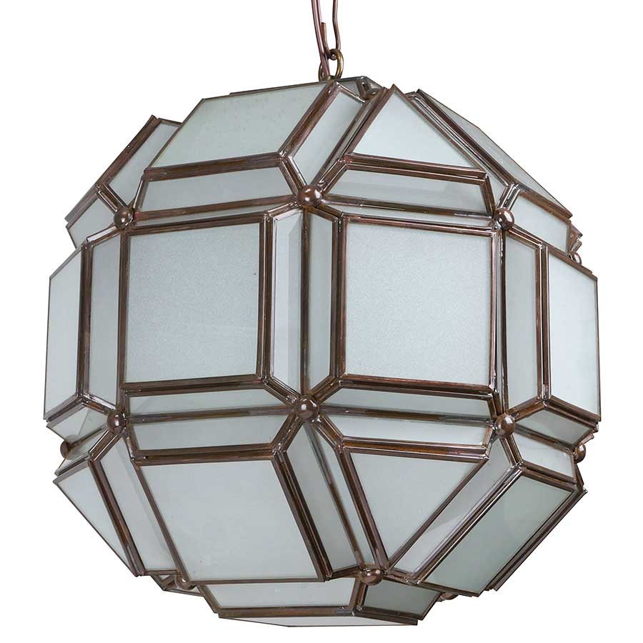 8-Sided Geometric Frosted Glass Hanging Light Fixture - 12" Dia.