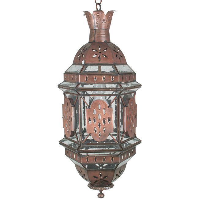 Aged Tin Hanging Domed Light with Glass Panels
