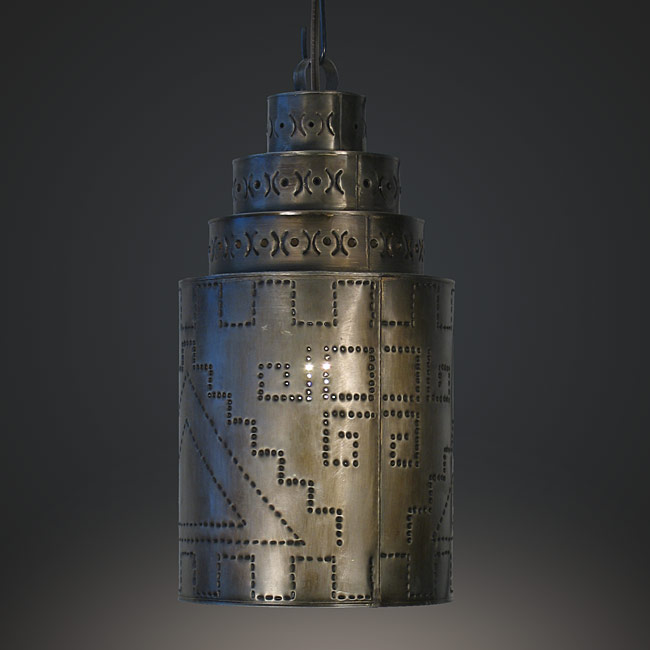 Aged Tin Southwest Cylinder Hanging Light Fixture