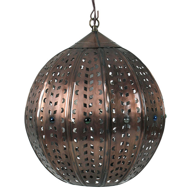 Aged Tin Sphere with Marbles Hanging Light Fixture
