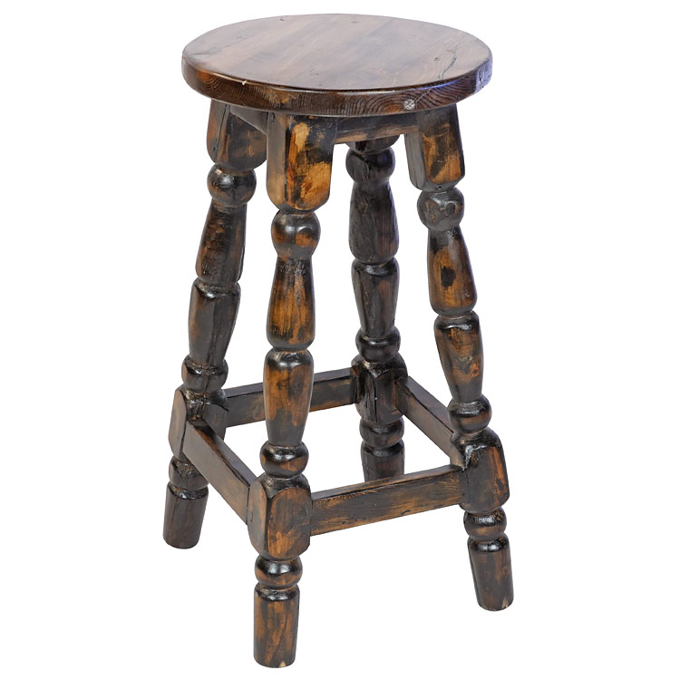 Black Painted Wood Mexican Turned Leg Bar Stool