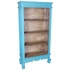 Blue Patina Spanish Colonial Carved Scroll Bookcase with Ogee Feet