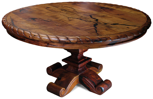 Carved Mesquite Dining Table with Scroll Base - Round 60"