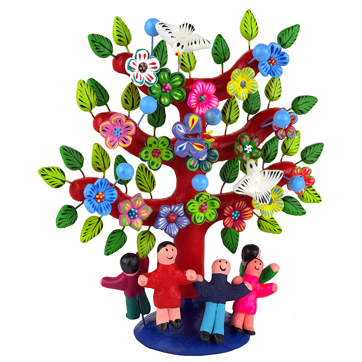 Circle of Friends Tree of Life Sculpture - Mexican Painted Clay