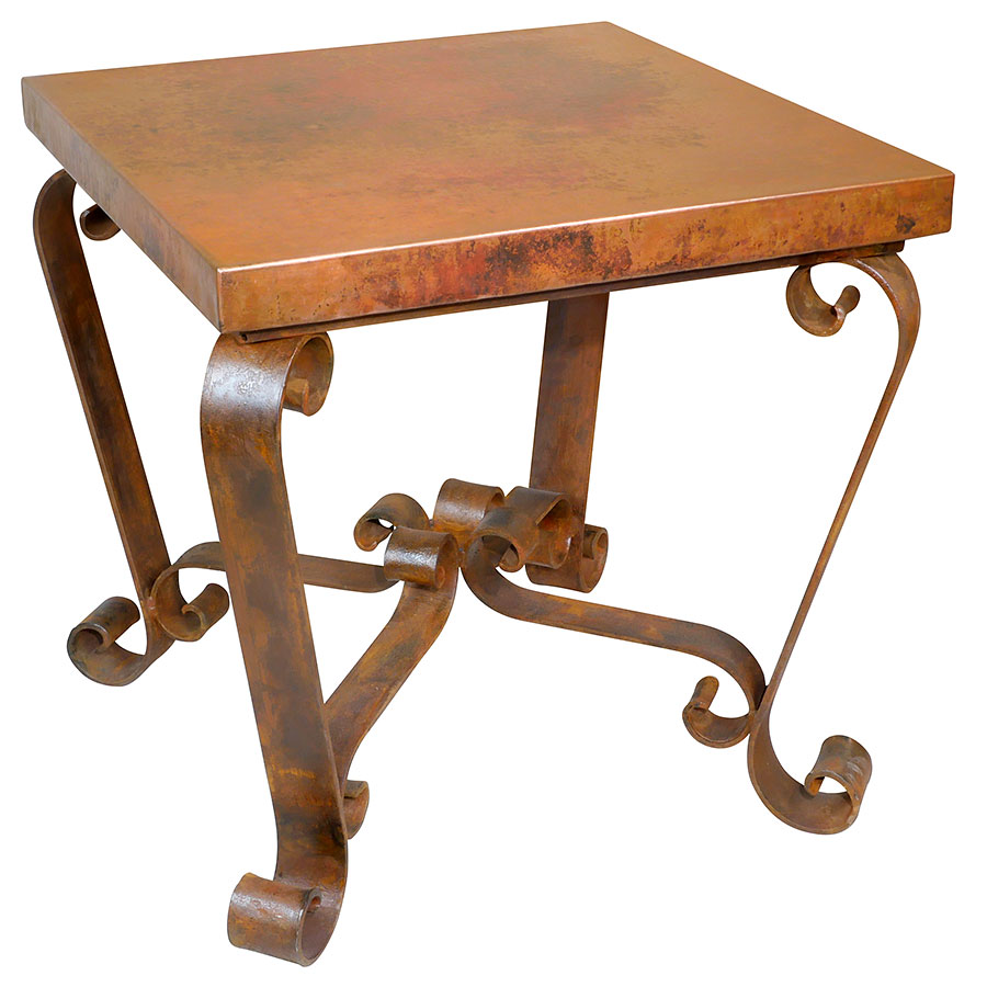 Copper End Table with Scrolled Legs