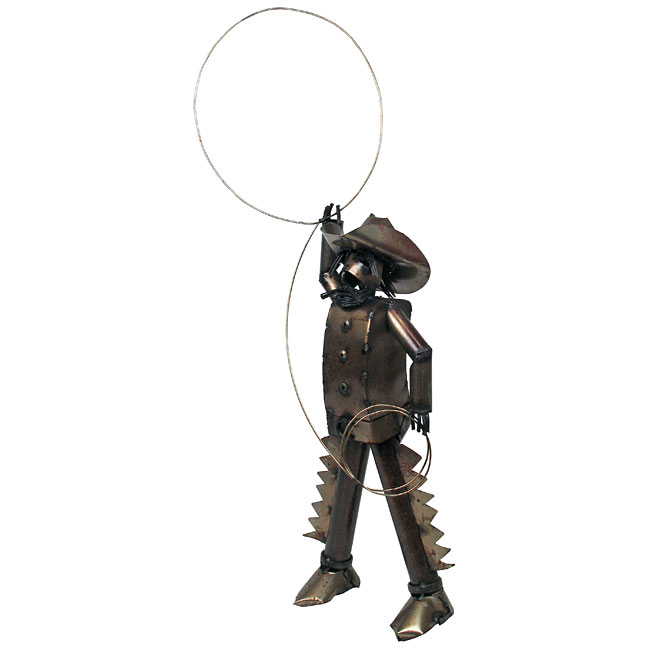 Cowboy with Lasso Metal Yard Art Sculpture