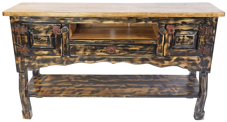 Dark Painted Wood Entertainment Console with 2 Doors, 1 Drawer and Shelf