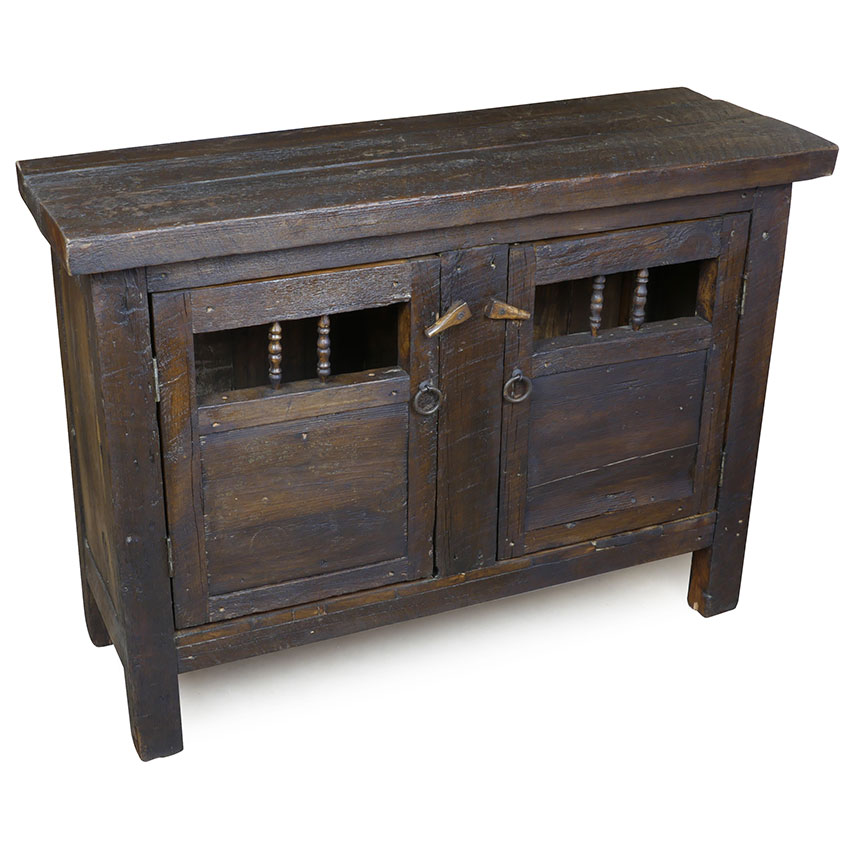 Dark Rustic Old Wood Console with 2 Doors