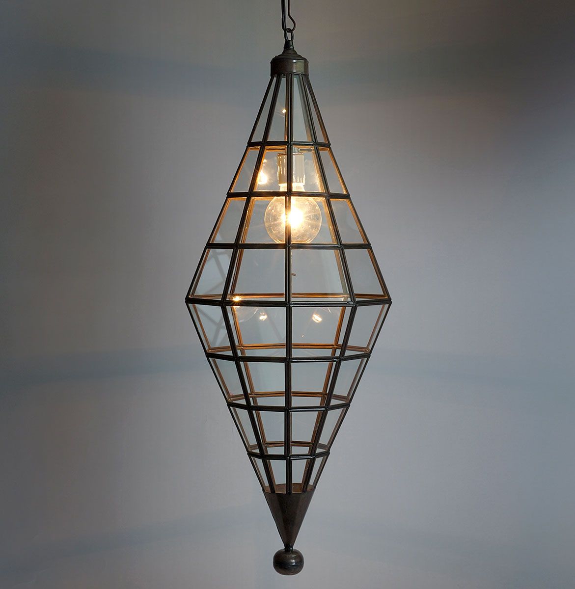 Decagon Aged Tin & Glass Hanging Pendant Light Fixture