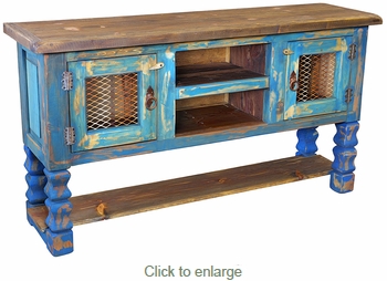 Distressed Blue Painted Wood Entertainment Console - 60"