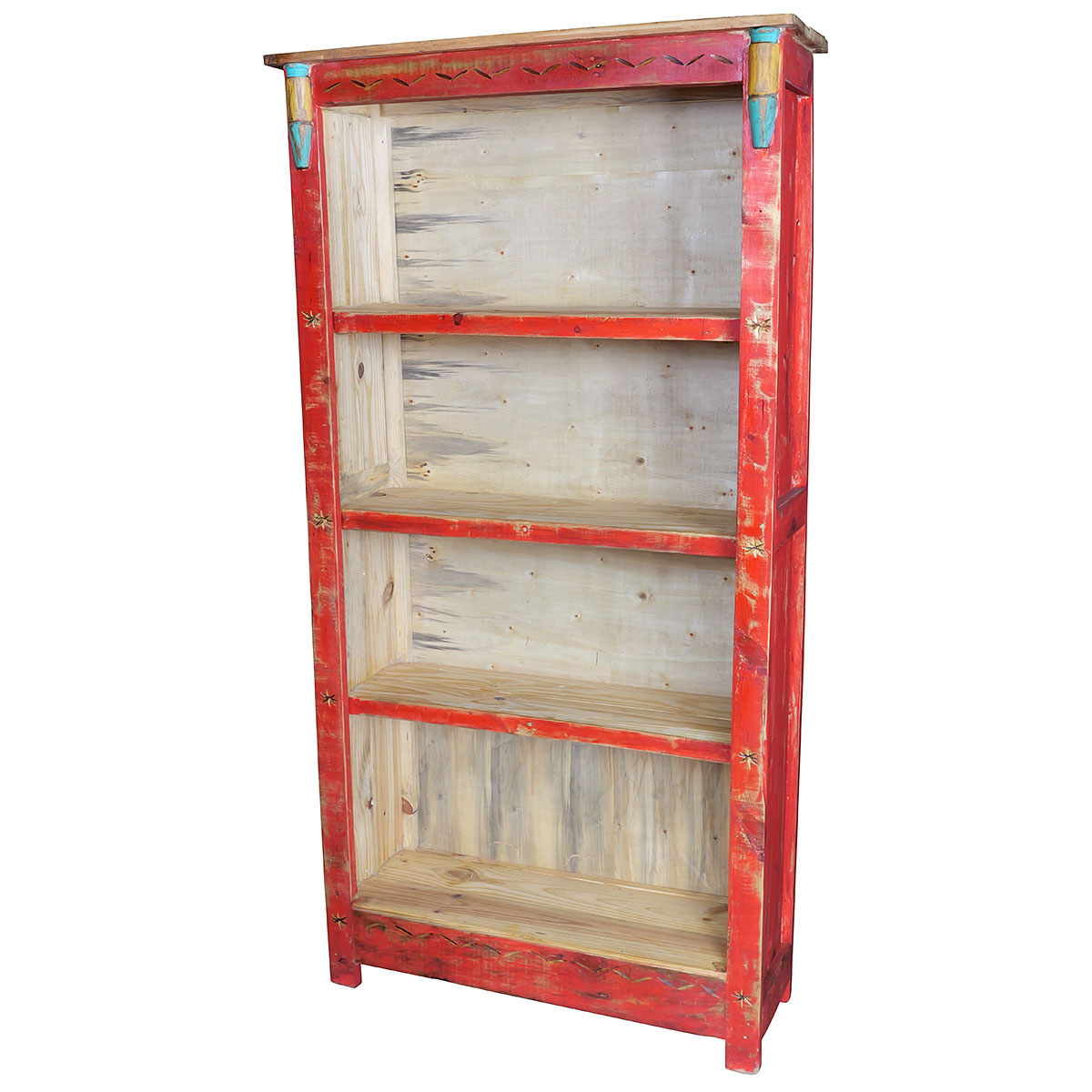 Distressed Santa Fe Open Bookcase Red