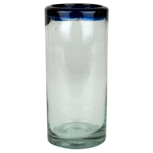 Large 24 oz. Blue Rimmed Mexican Drink Glasses - Set of 2