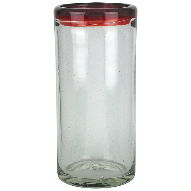 Large 24 oz. Red Rimmed Mexican Drink Glass - Set of 2