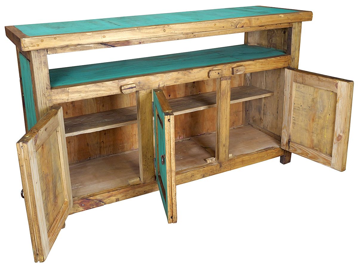 Green Painted Wood TV Console - 3 Doors