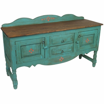 Green Santa Fe Style Painted Wood Buffet or TV Console