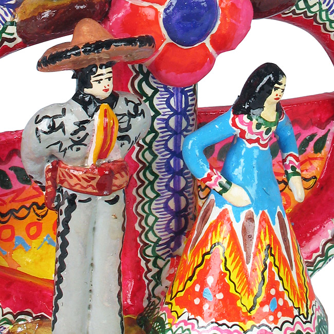 Hand Painted Clay Mariachi Candelabra Mexican Folk Art