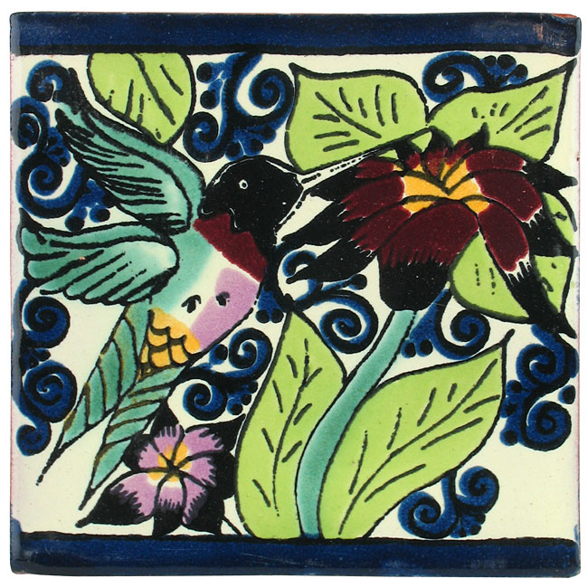 Hummingbird and Flower Talavera Tile - PP2193 - 15 Tiles