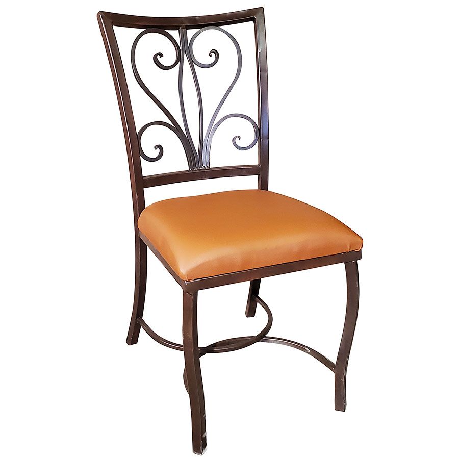 Iron Scroll Dining Chair with Padded Leather Seat