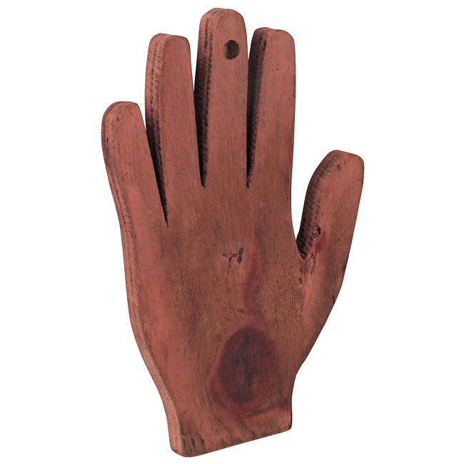 Large Mexican Folk Art Painted Wood Hand with Milagros