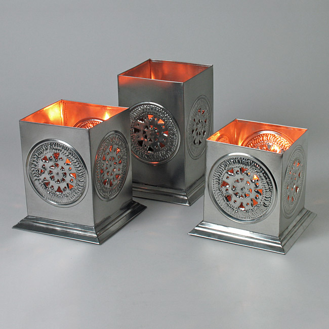 Large Square Natural Tin Mexican Luminarias - Set of 2