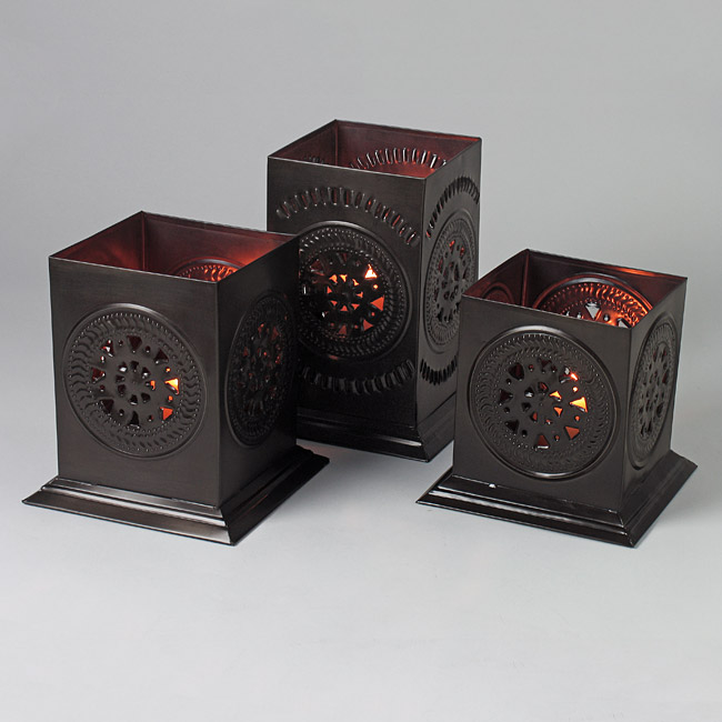 Medium Aged Tin Square Mexican Luminarias - Set of 2