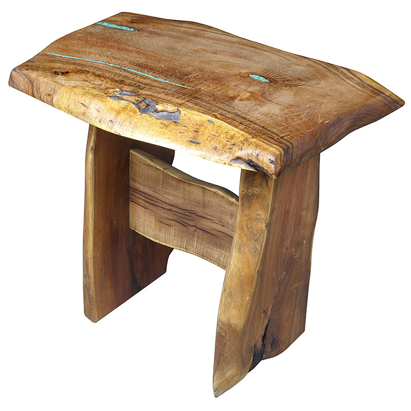 Mesquite Slab Trestle End Table with Turquoise Inlay