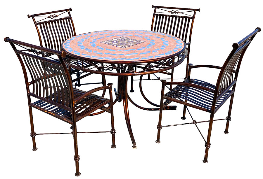 Metal and Tile Top Patio Dining Table Set with Four Chairs - 48" Diameter