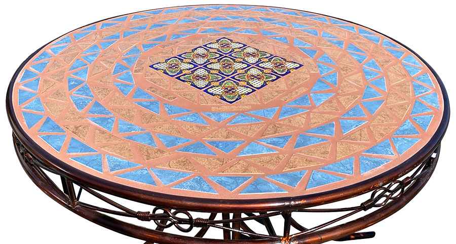 Metal and Tile Top Patio Dining Table Set with Four Chairs - 48" Diameter