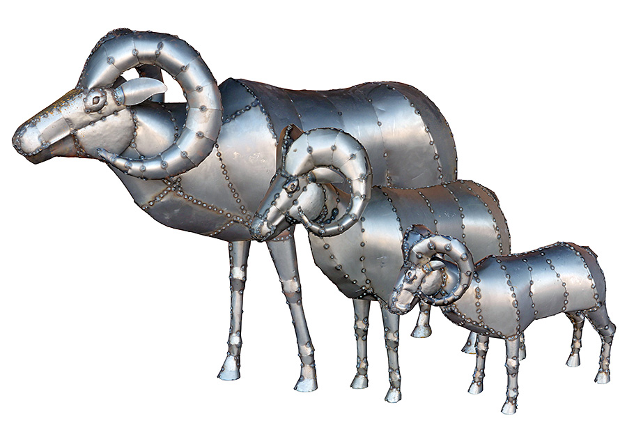 Metal Big Horn Sheep Sculpture - Small - 26" Tall