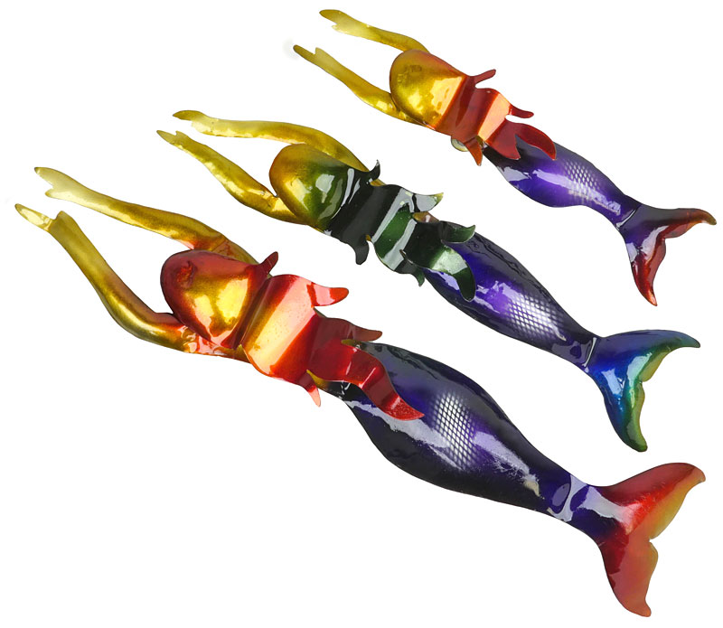 Metal Swimming Mermaids Wall Art Accents - Set of Three