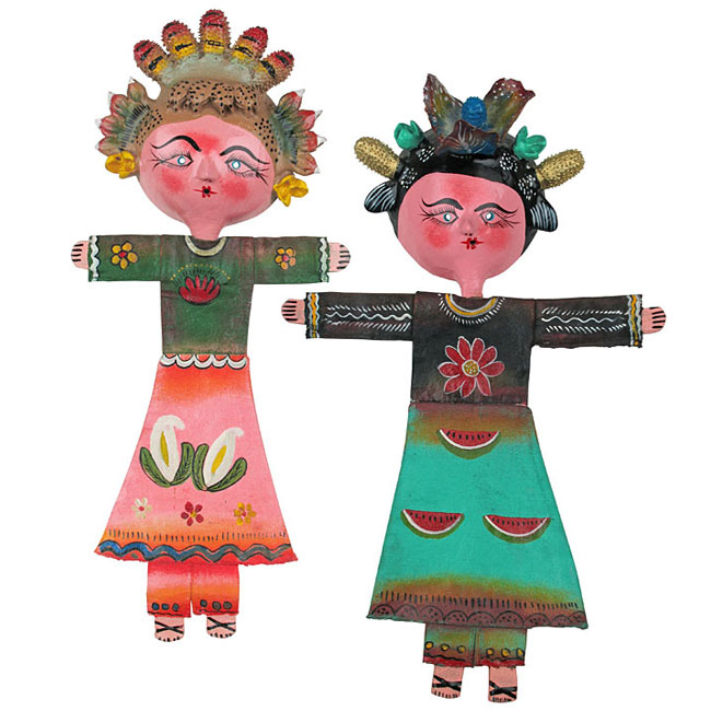 Set of 2 - Mexican Folk Art Coconut Dolls - Assorted