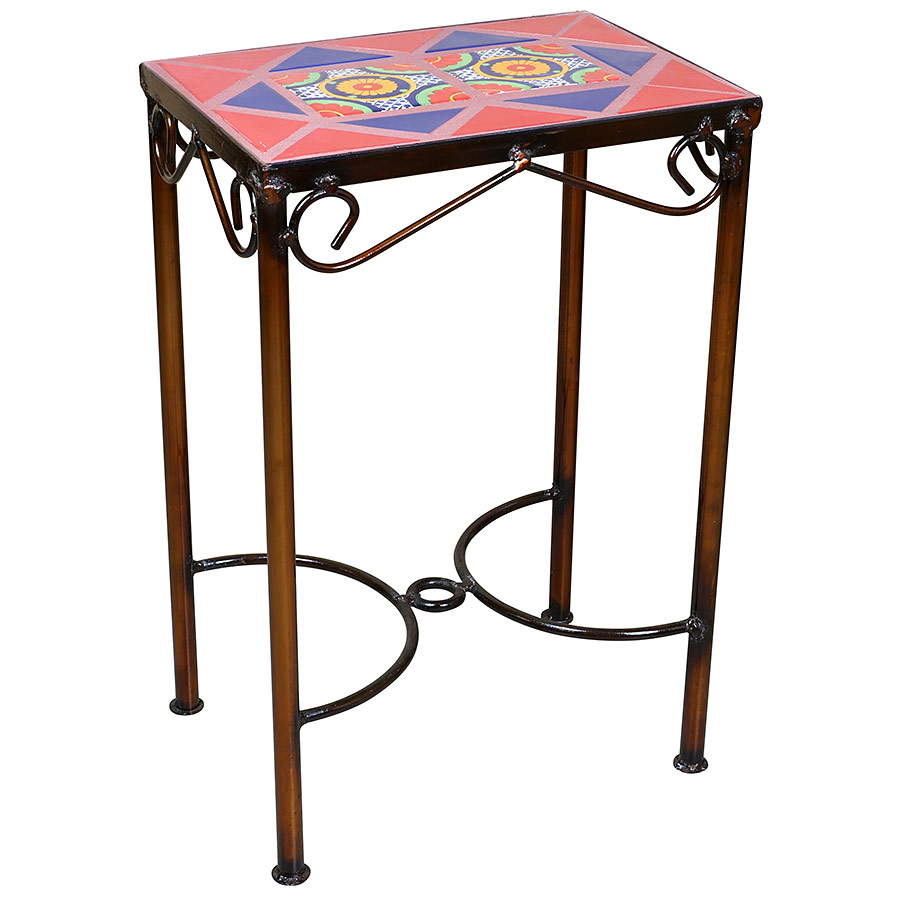 Mexican Iron Side Table with Talavera Tiles - 14" x 10"