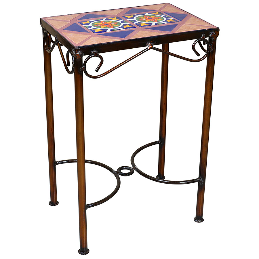 Mexican Iron Side Table with Talavera Tiles - 14" x 10"