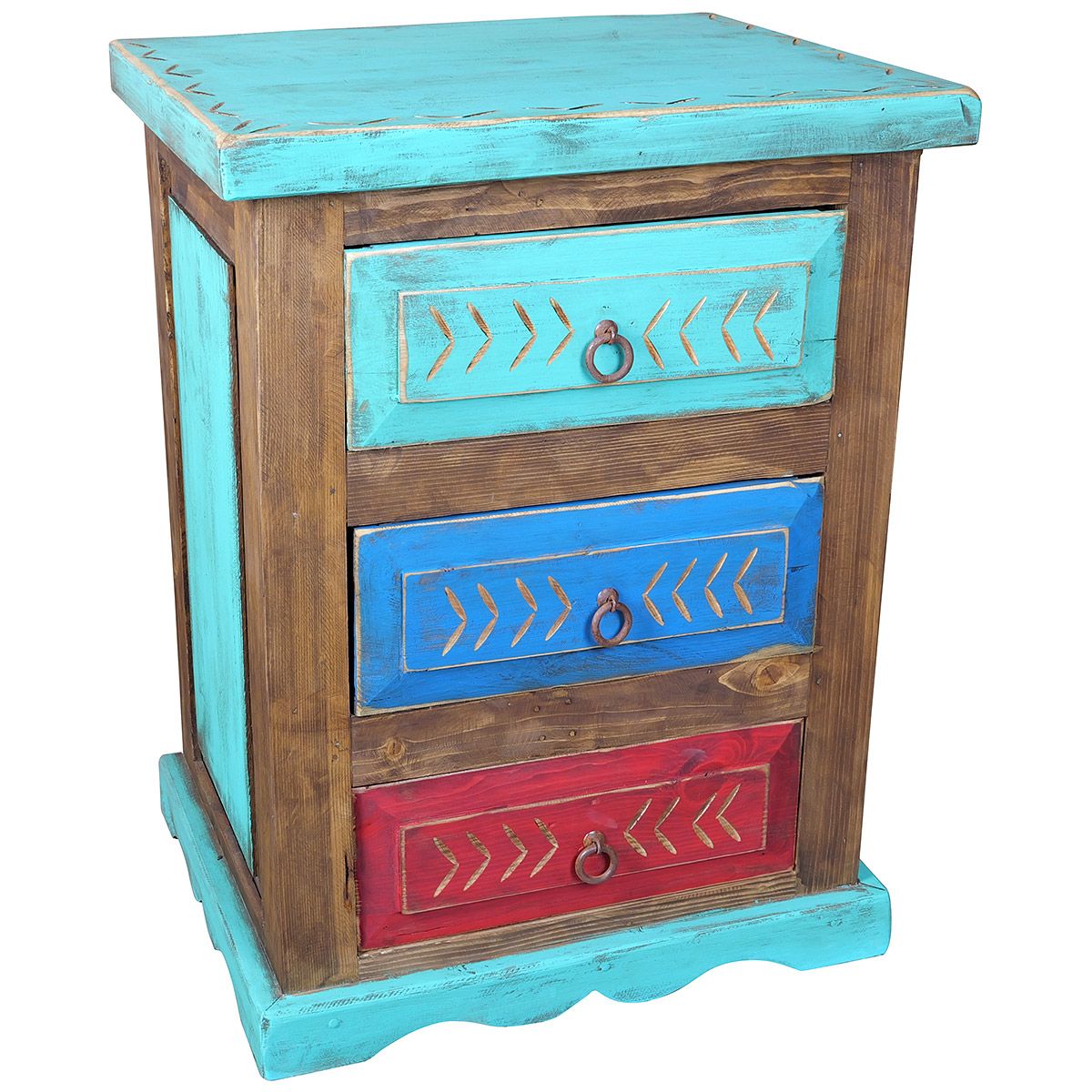 Mexican Multi-Color Painted Wood Nightstand - 3 Drawers