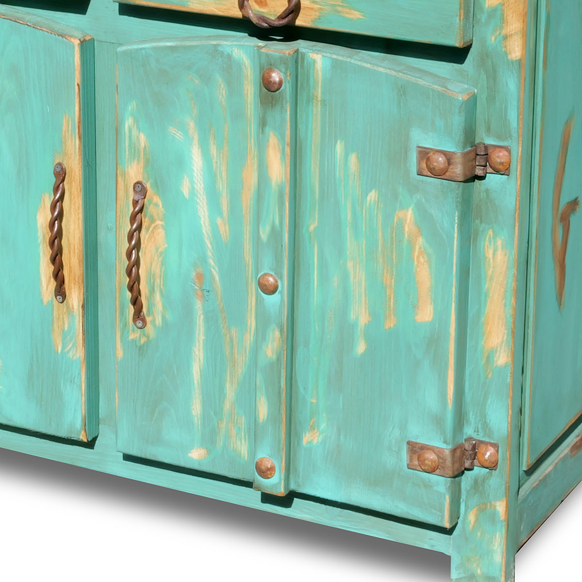 Mexican Painted Wood Buffet with Thick Doors