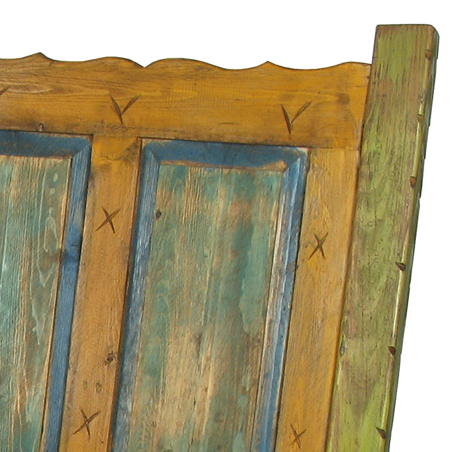 Mexican Painted Wood Captain's Bench - Oversized Mexican Bench